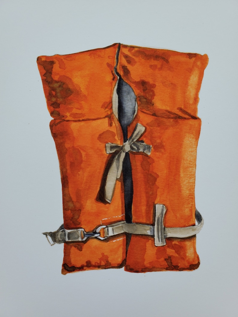 ART PRINT: Watercolor Life Jacket Art Print, Coastal Art Print, Art ...