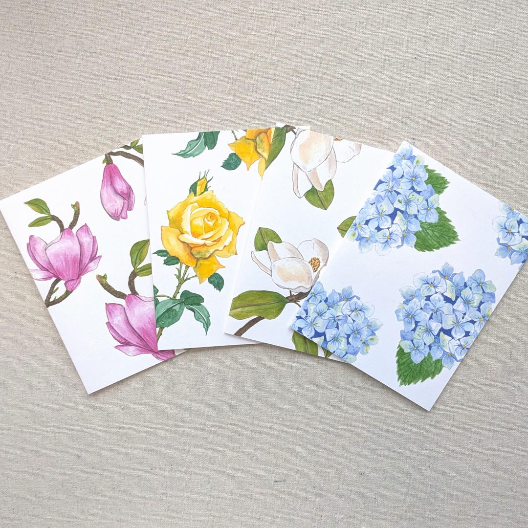 Floral Note Card Set, Original Watercolor, Set of 8 Blank Folded Cards ...