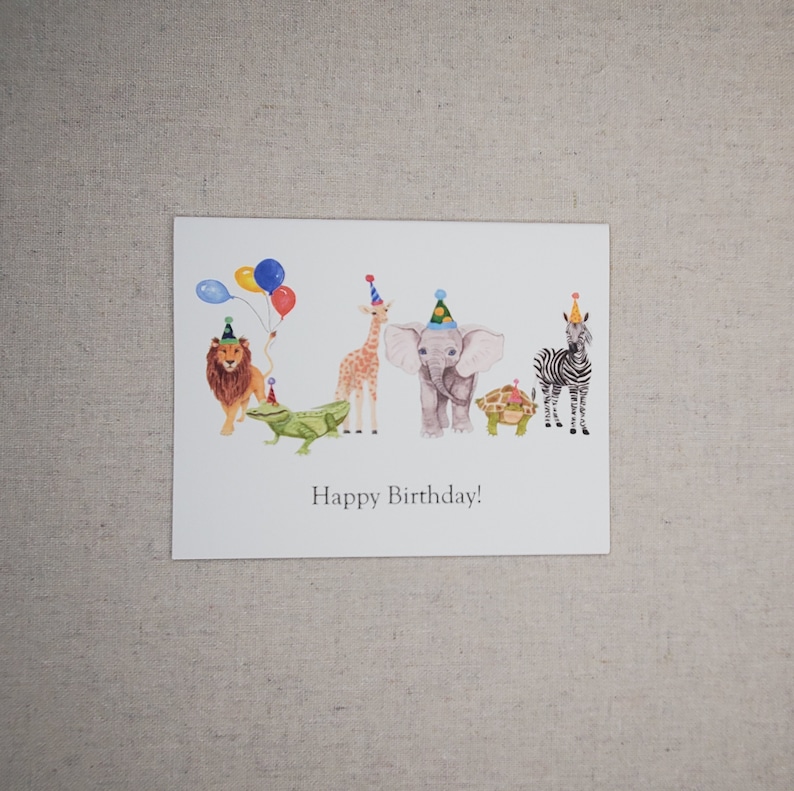 Birthday Note Card, Original Watercolor Children's Birthday Animal Card ...
