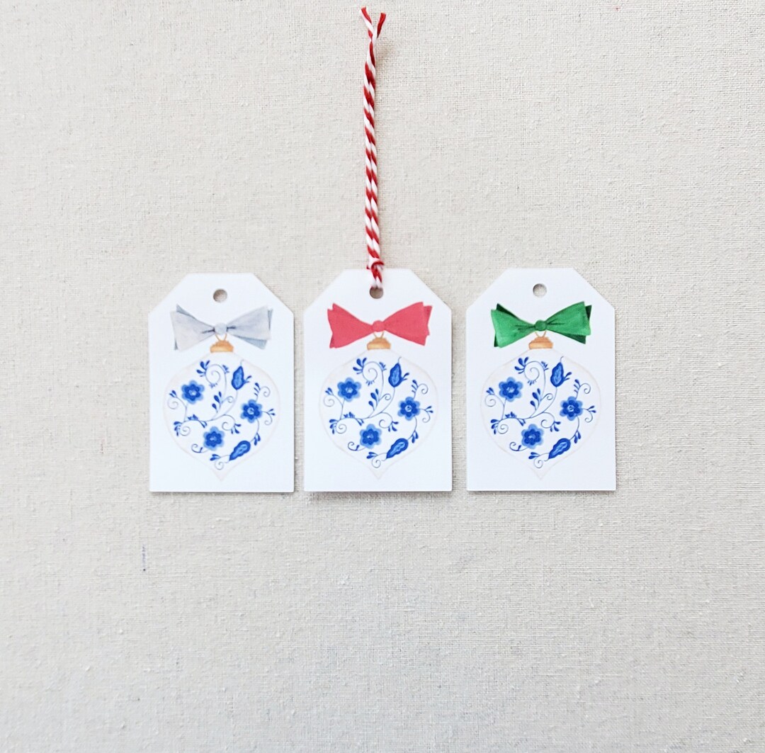 Christmas Gift Tags, Original Watercolor Blue Chinoiserie Holiday ...