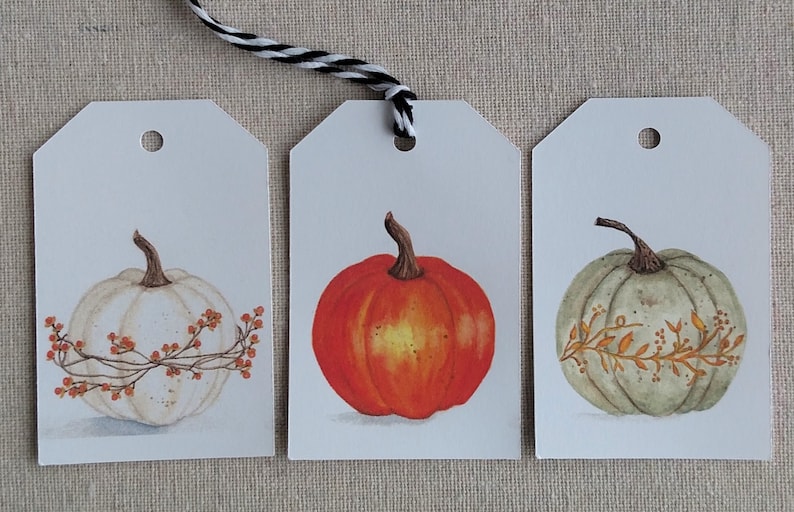 Autumn gift tags fall gift tags pumpkin gift tag white | Etsy