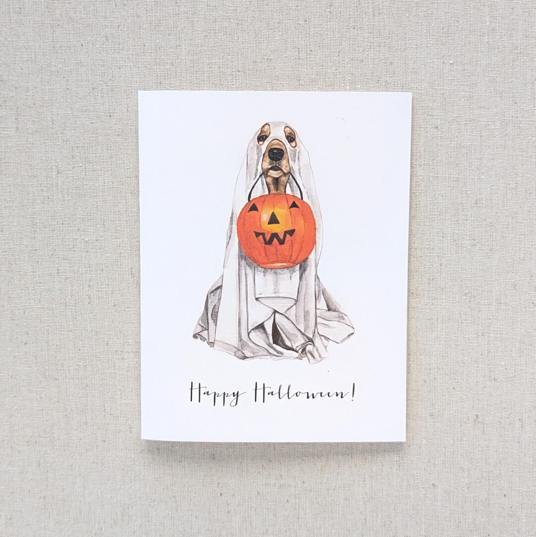 Halloween Dog Ghost Greeting Card, Original Watercolor Art, Single ...