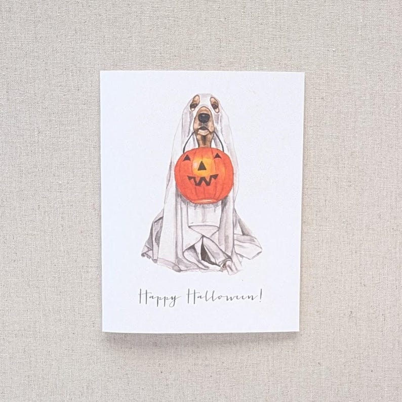 Halloween Dog Ghost Greeting Card, Original Watercolor Art, Single ...
