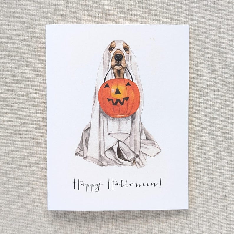 Halloween Dog Ghost Greeting Card, Original Watercolor Art, Single ...