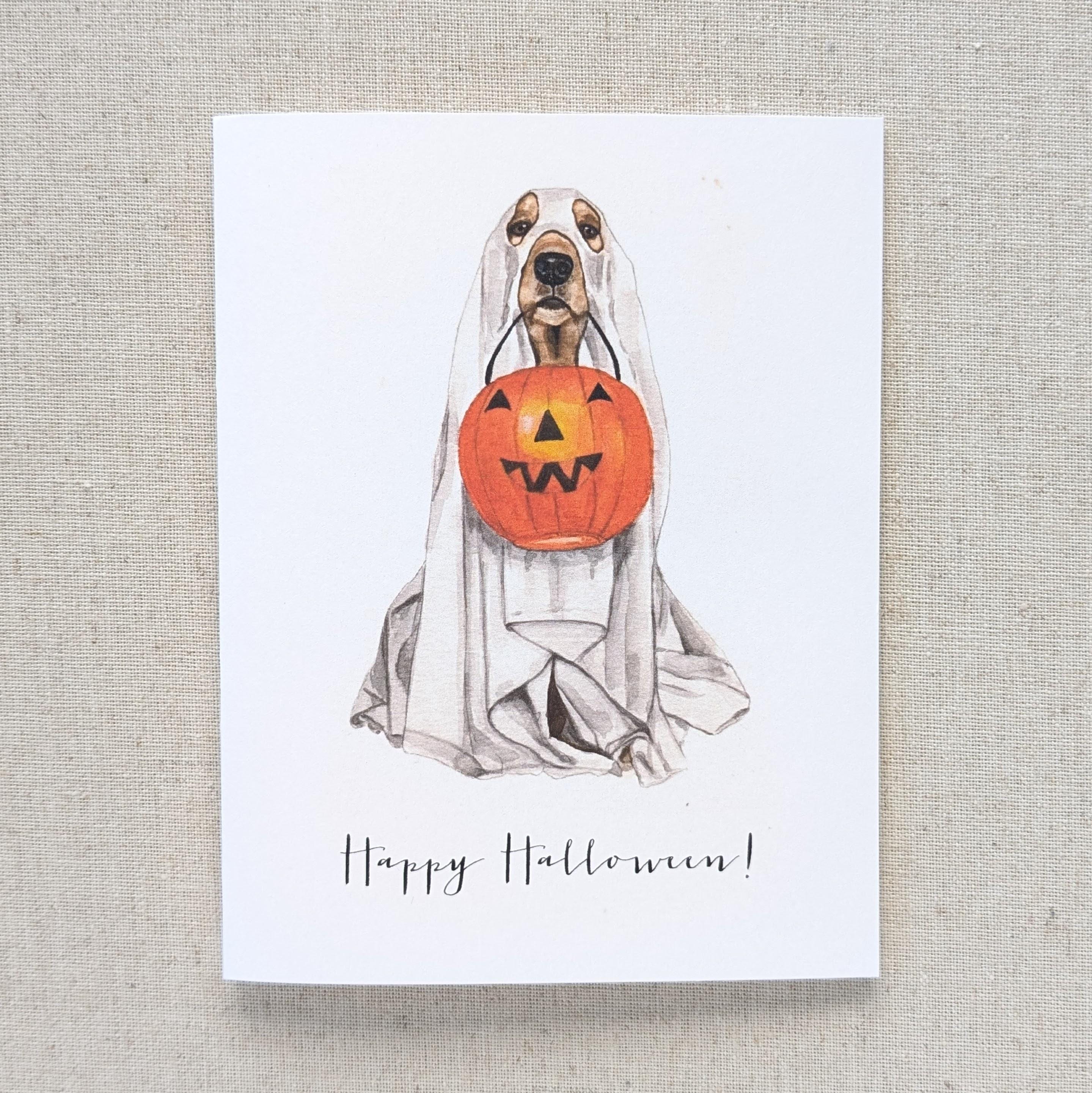 Halloween Dog Ghost Greeting Card, Original Watercolor Art, Single ...