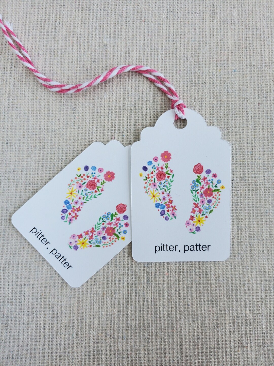 Pink Floral Baby Footprint Gift Tags, Original Watercolor, Girl Baby ...