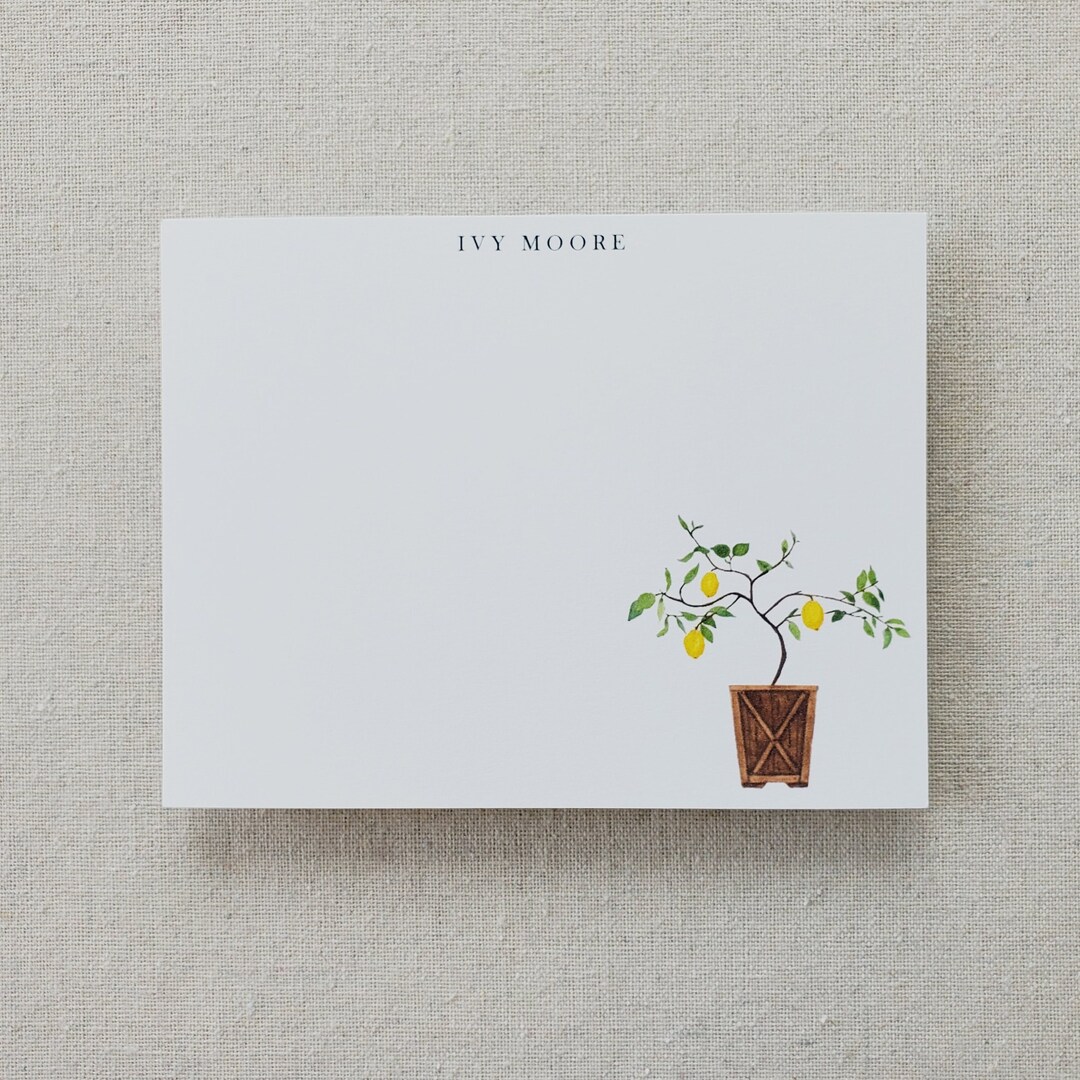 Lemon Tree Blank or Personalized Stationery, Original Watercolor Note ...
