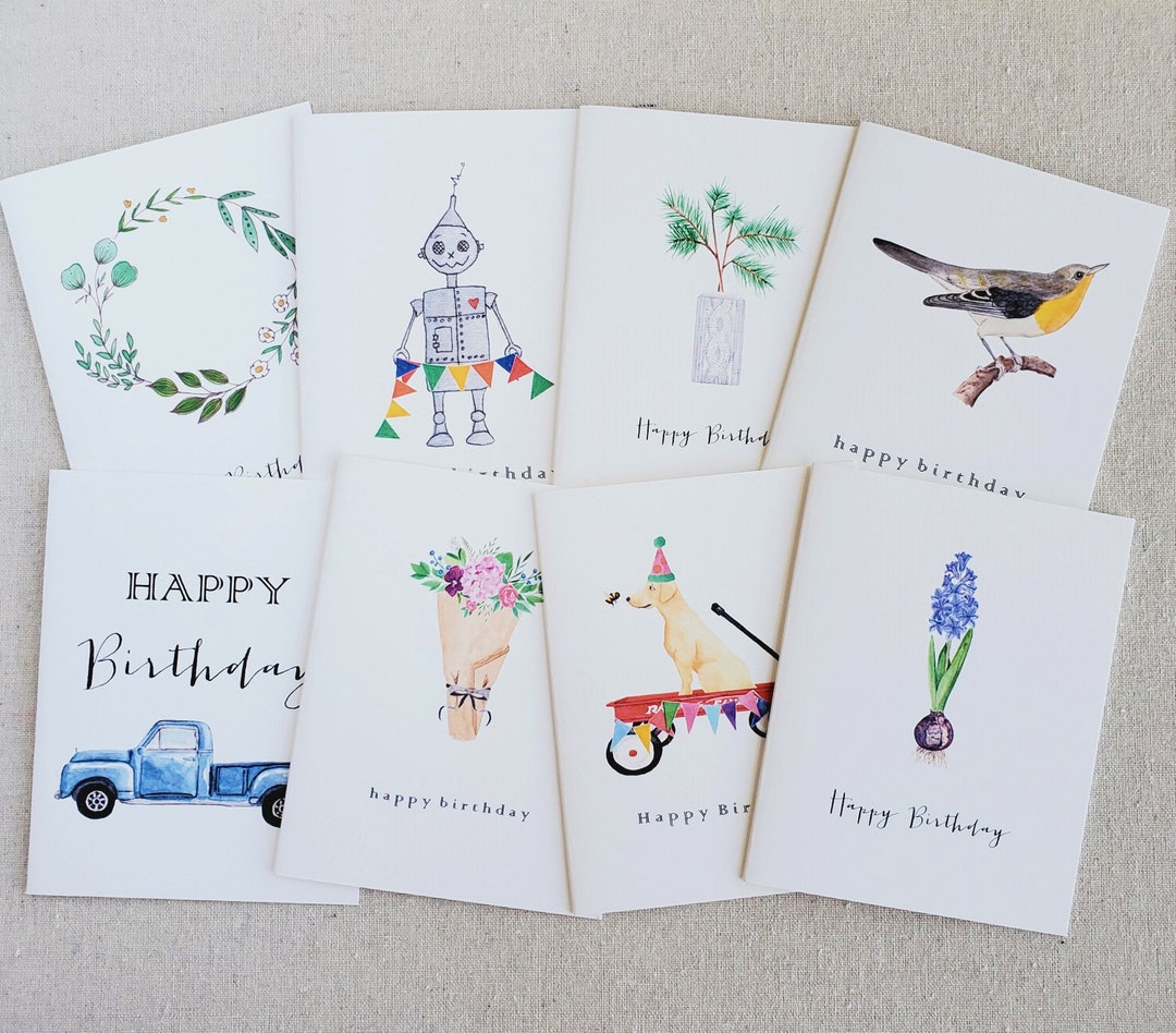 Birthday Note Card Set, Set of 8, Variety Pack of Birthday Cards ...