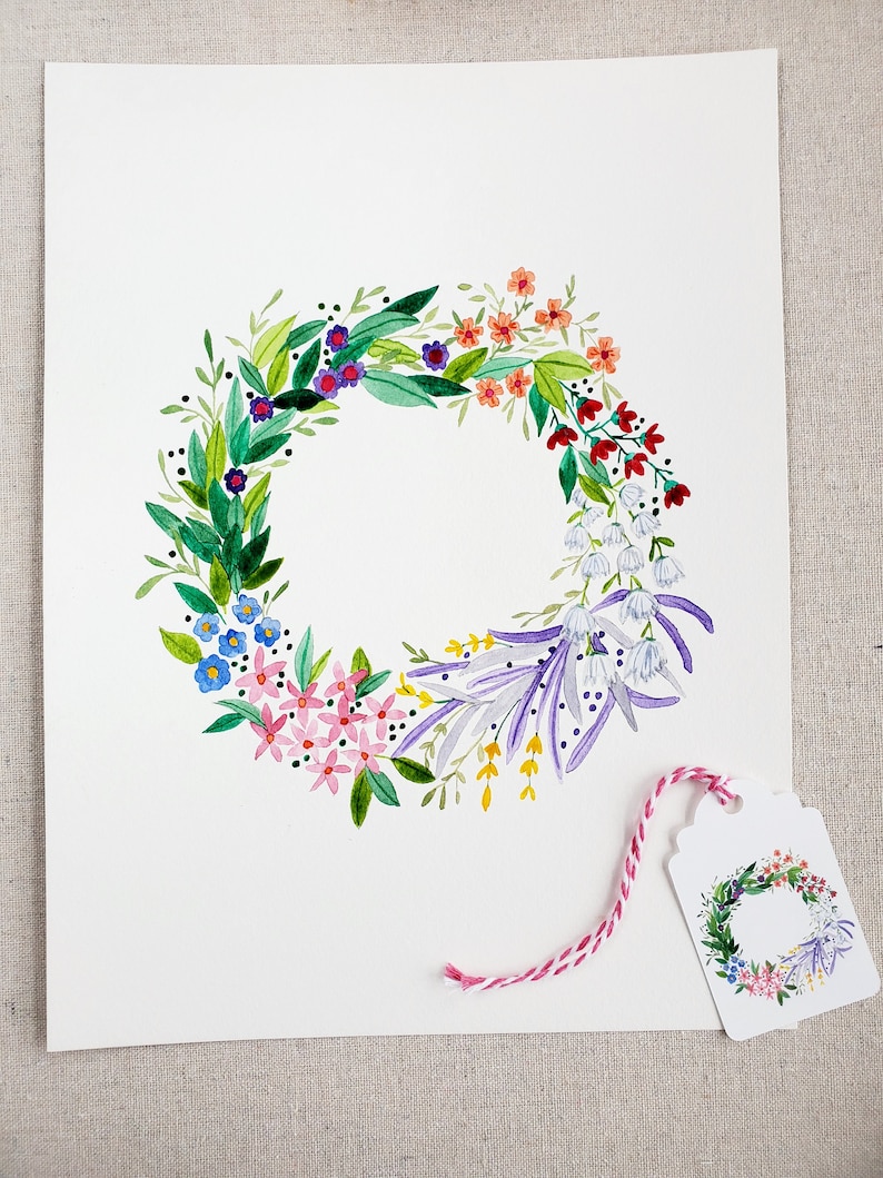 Wreath Gift Tags, Original Watercolor Floral Wreath Present Labels, Set ...