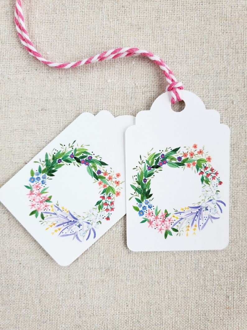 Wreath Gift Tags, Original Watercolor Floral Wreath Present Labels, Set ...