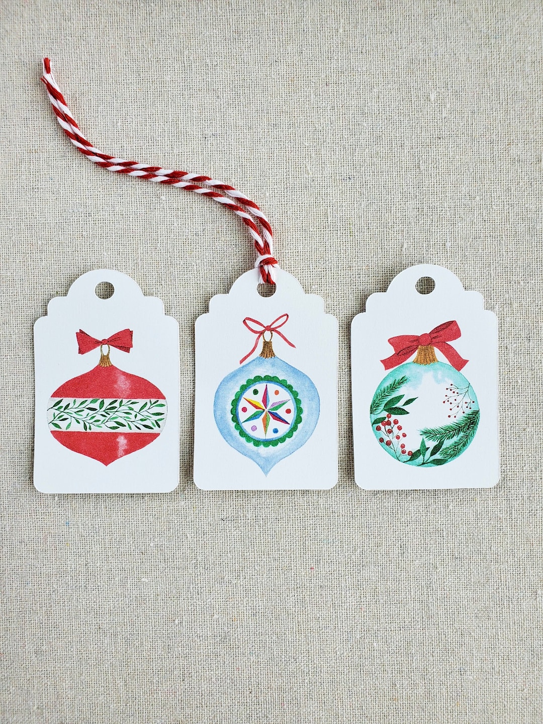 Christmas Ornament Gift Tags, Original Watercolor Holiday Bauble ...