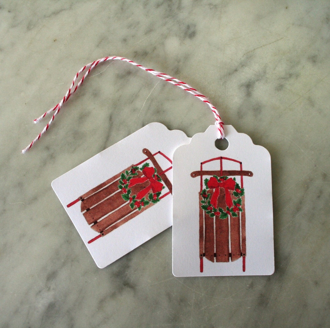 Christmas Sled Gift Tags, Set of 9 Original Watercolor Holiday Present ...