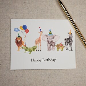 Birthday Note Card, Original Watercolor Children's Birthday Animal Card ...