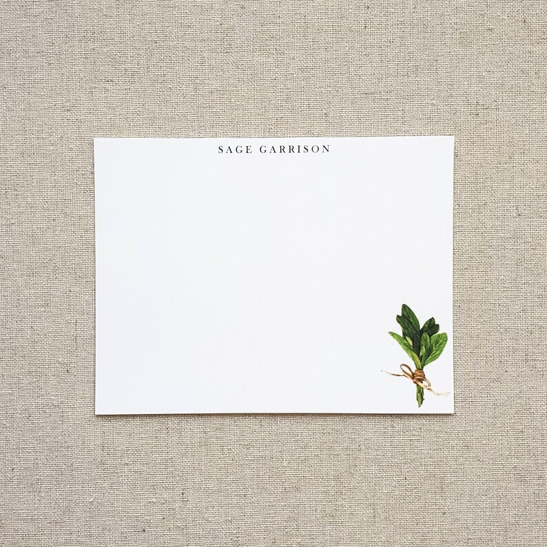 Sage Blank or Personalized Stationery, Original Watercolor Note Cards ...