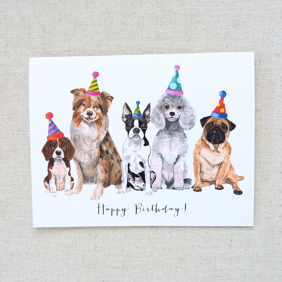 Puppy Birthday Greeting Card, Original Watercolor, Single Folded Note ...