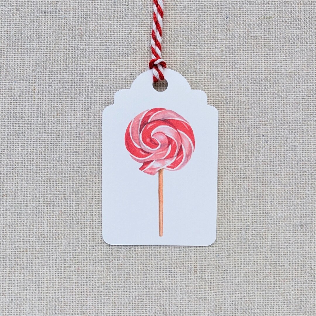 Pink Lollipop Gift Tags, Original Watercolor Present Labels, Set of 9 ...