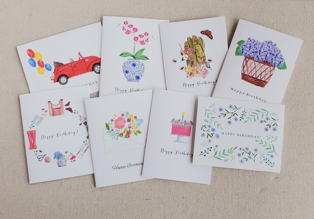 Birthday Note Card Set, Set of 8, Variety Pack of Birthday Cards ...