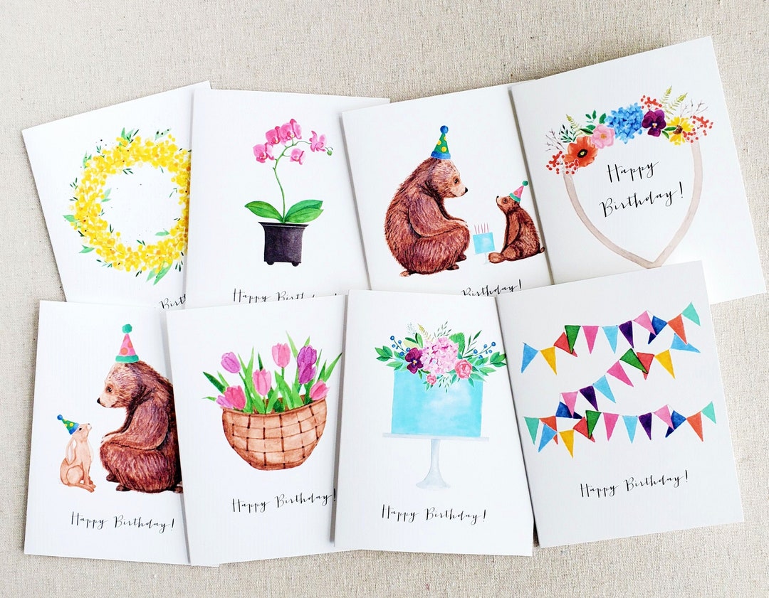 Birthday Note Card Set, Set of 8, Variety Pack of Birthday Cards ...