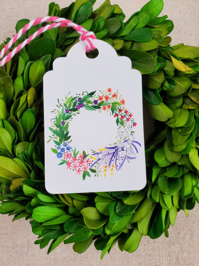 Wreath Gift Tags, Original Watercolor Floral Wreath Present Labels, Set ...