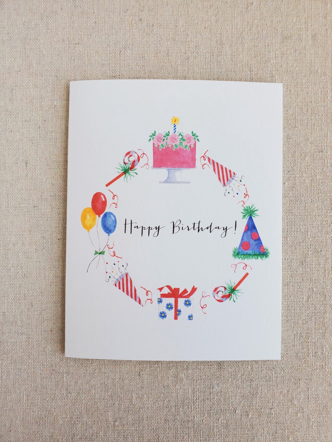 Birthday Cake Greeting Card, Original Watercolor Happy Birthday Note ...