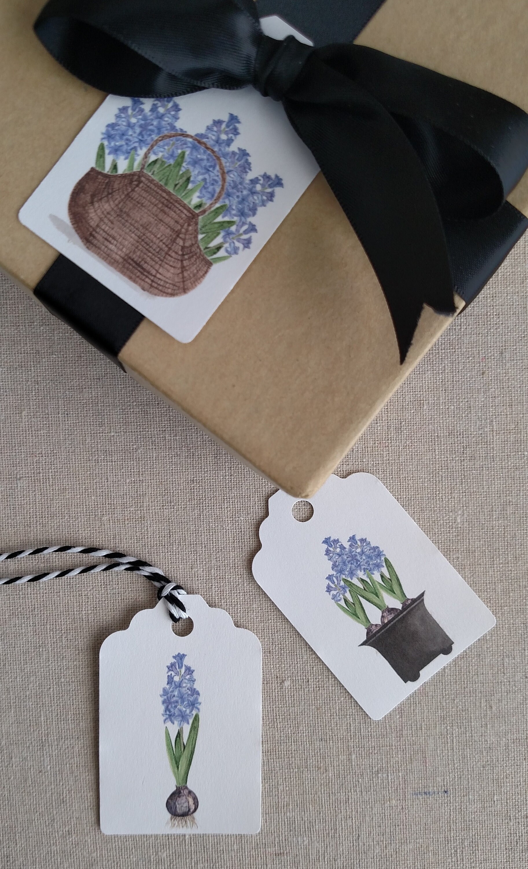 Hyacinth Flower Gift Tags, Original Watercolor Purple Floral Present ...