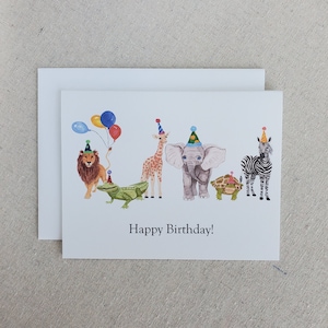 Birthday Note Card, Original Watercolor Children's Birthday Animal Card ...