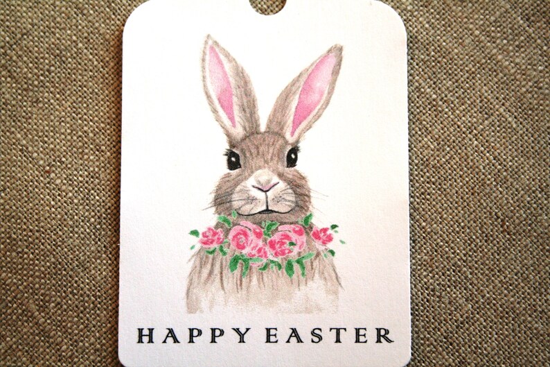 Set of 9 Easter Bunny Gift Tags, Original Watercolor Easter Rabbit ...