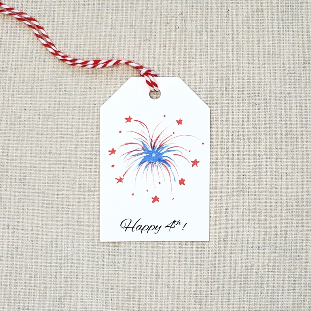 Set of 9 Fourth of July Gift Tags, Original Watercolor Fireworks Gift ...