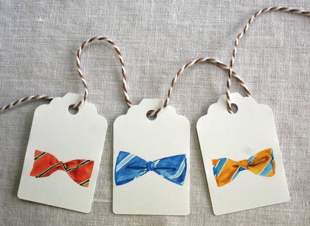 Bow Tie Gift Tags, Original Watercolor Present Labels, Set of 6 Party ...