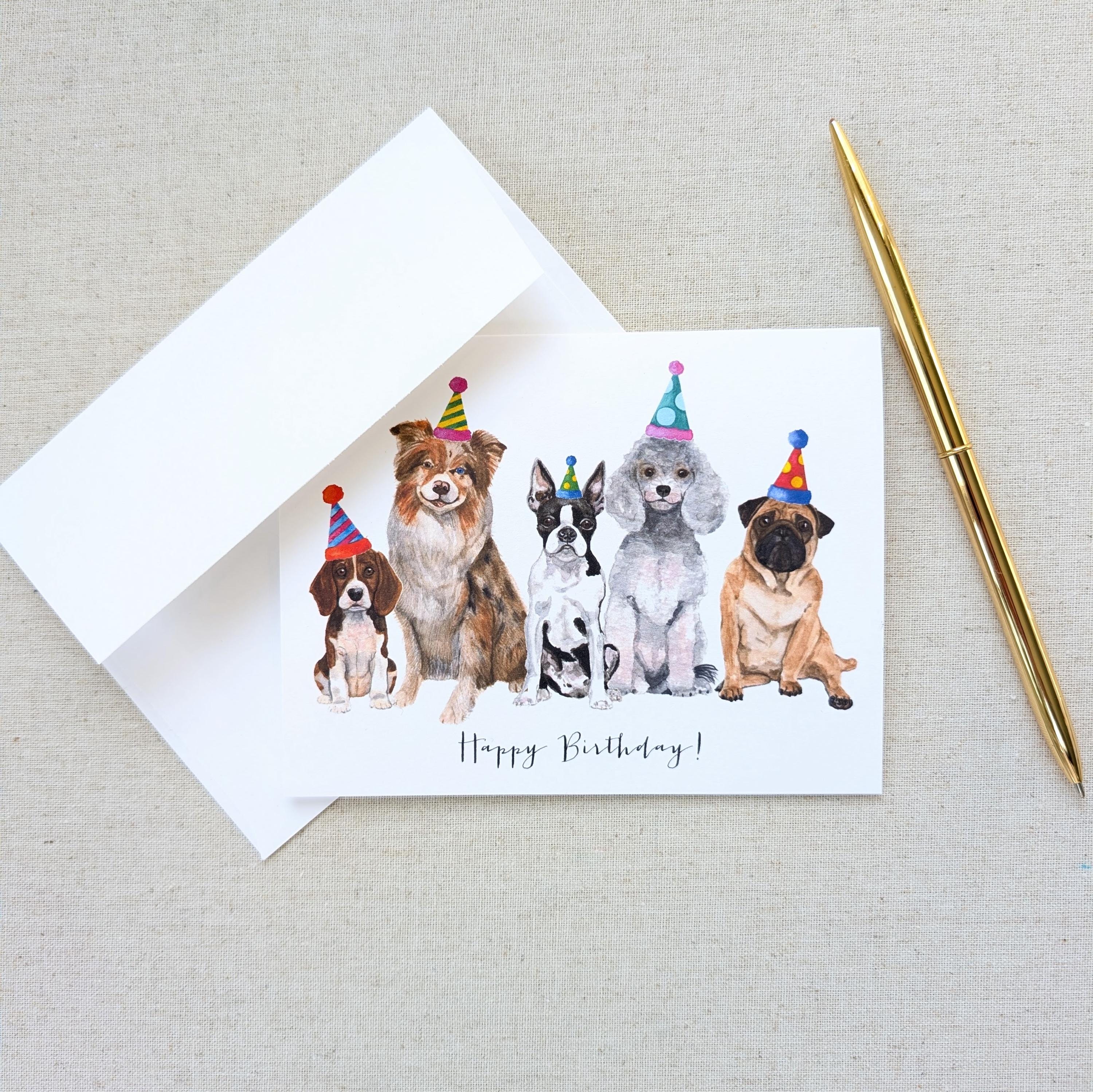 Puppy Birthday Greeting Card, Original Watercolor, Single Folded Note ...