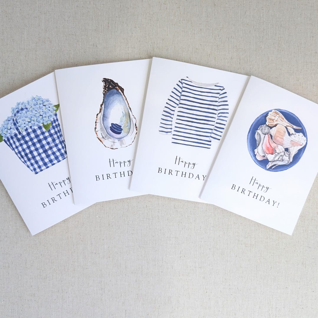 Coastal Chic Birthday Greeting Card Set, Original Watercolor, East ...