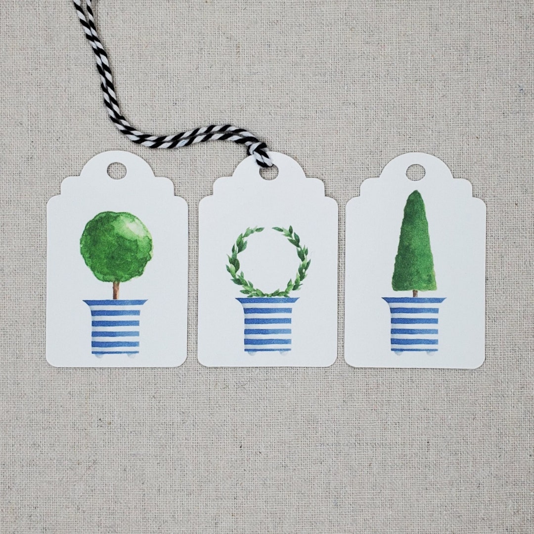 Set of 9 Topiary Gift Tags, Original Watercolor Present Labels, Topiary ...