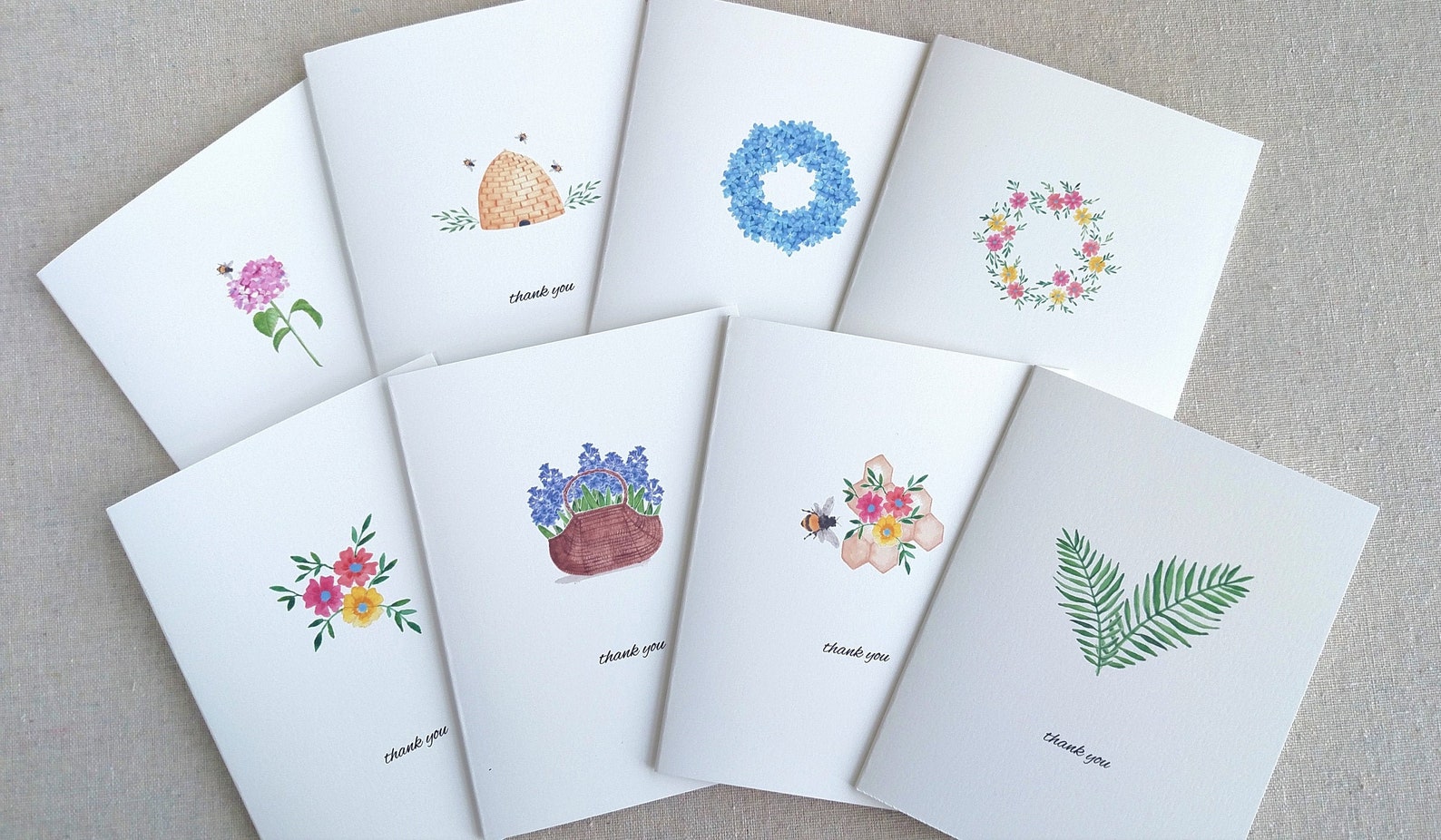 Thank You Note Card Set Set of 8 Variety Pack of Thank You - Etsy