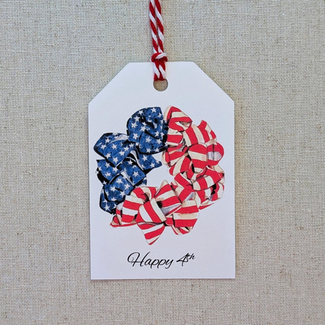 Set of 9 Fourth of July Gift Tags, Original Watercolor, Red, White and ...