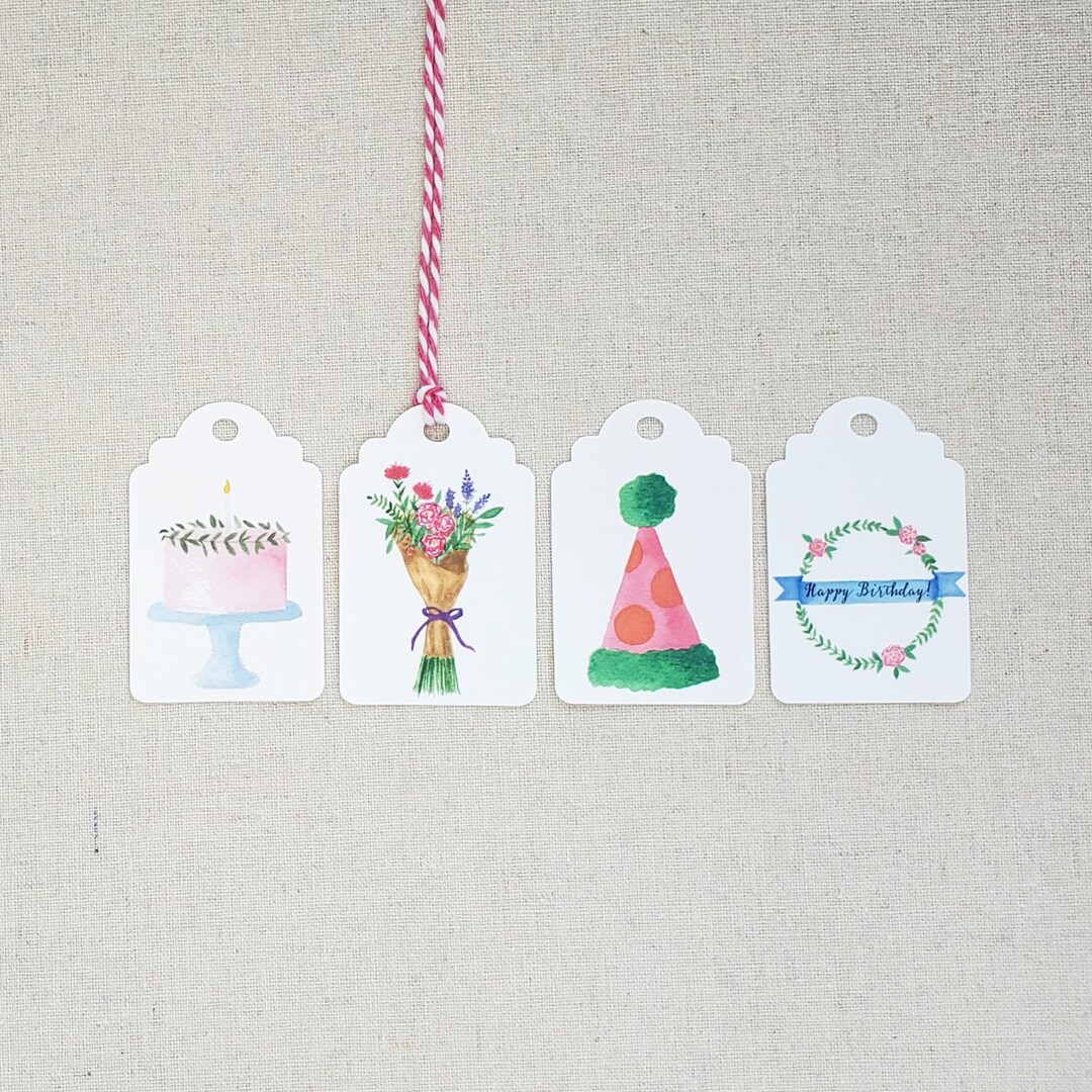 Set of 8 Birthday Gift Tags, Original Watercolor Present Labels, Party ...