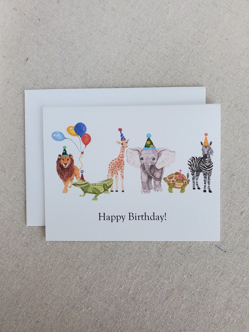 Birthday Note Card, Original Watercolor Children's Birthday Animal Card ...