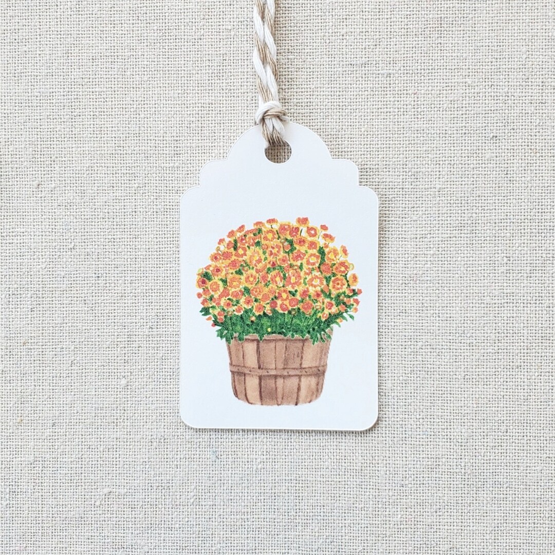 Fall Mum Gift Tags, Original Watercolor Autumn Hang Tags, Holiday Party ...