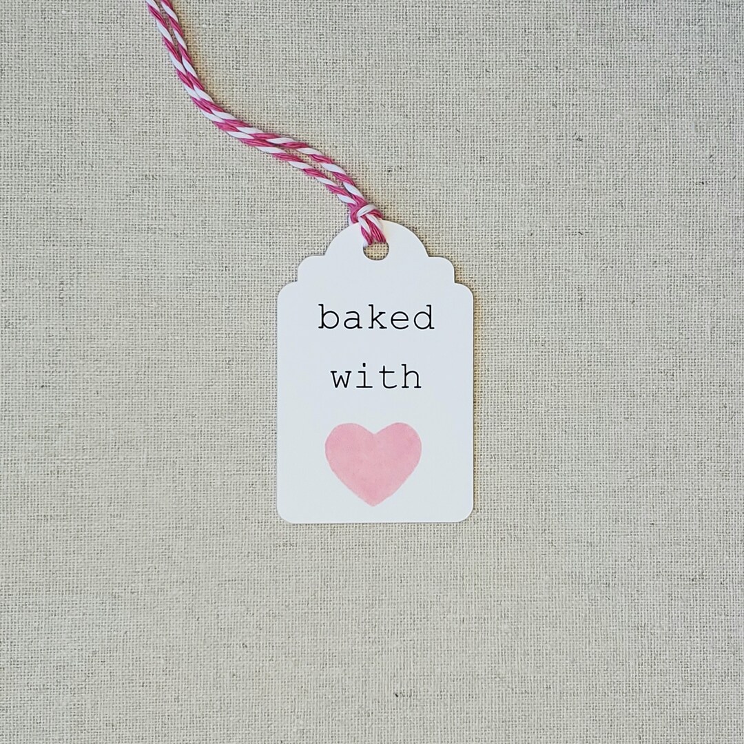 Baked With Love Gift Tags, Original Watercolor, Pink Heart Baked Good ...