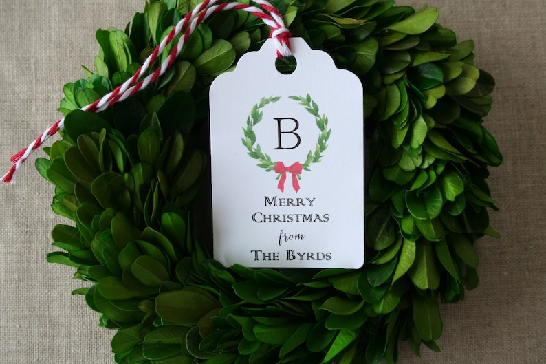 Monogrammed Christmas Gift Tags Monogrammed Greenery Gift | Etsy