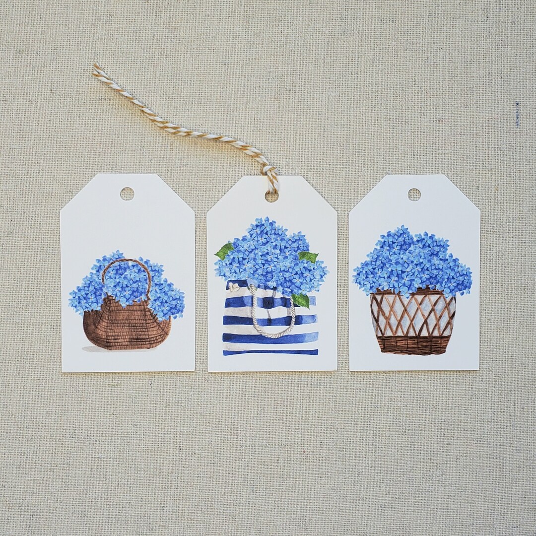 Set of 9 Blue Hydrangea Gift Tags, Original Watercolor Present Labels ...