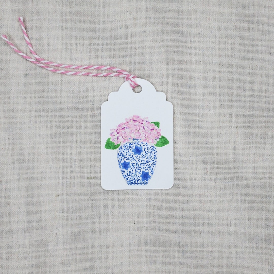 Set of 9 Pink Hydrangea Gift Tags, Original Watercolor Present Label ...