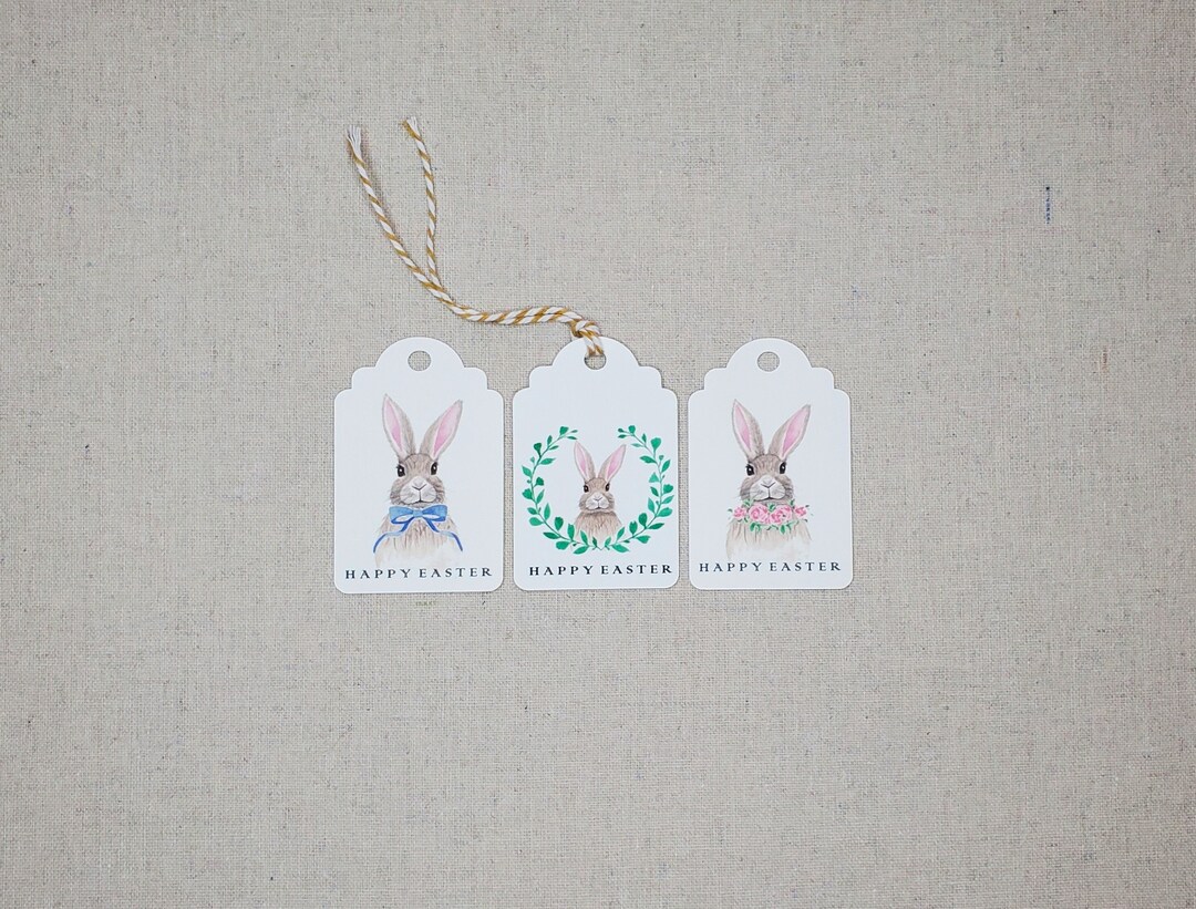 Set of 9 Easter Bunny Gift Tags, Original Watercolor Easter Rabbit ...
