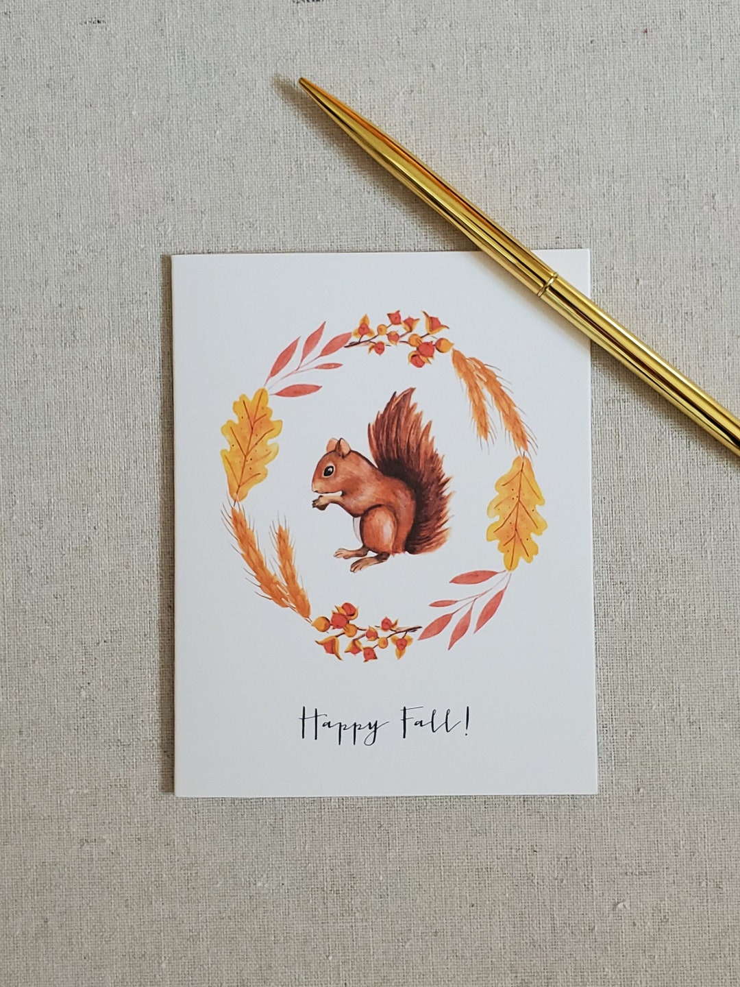 Fall Greeting Card, Happy Fall Greeting Card, Happy Fall Card, Squirrel ...