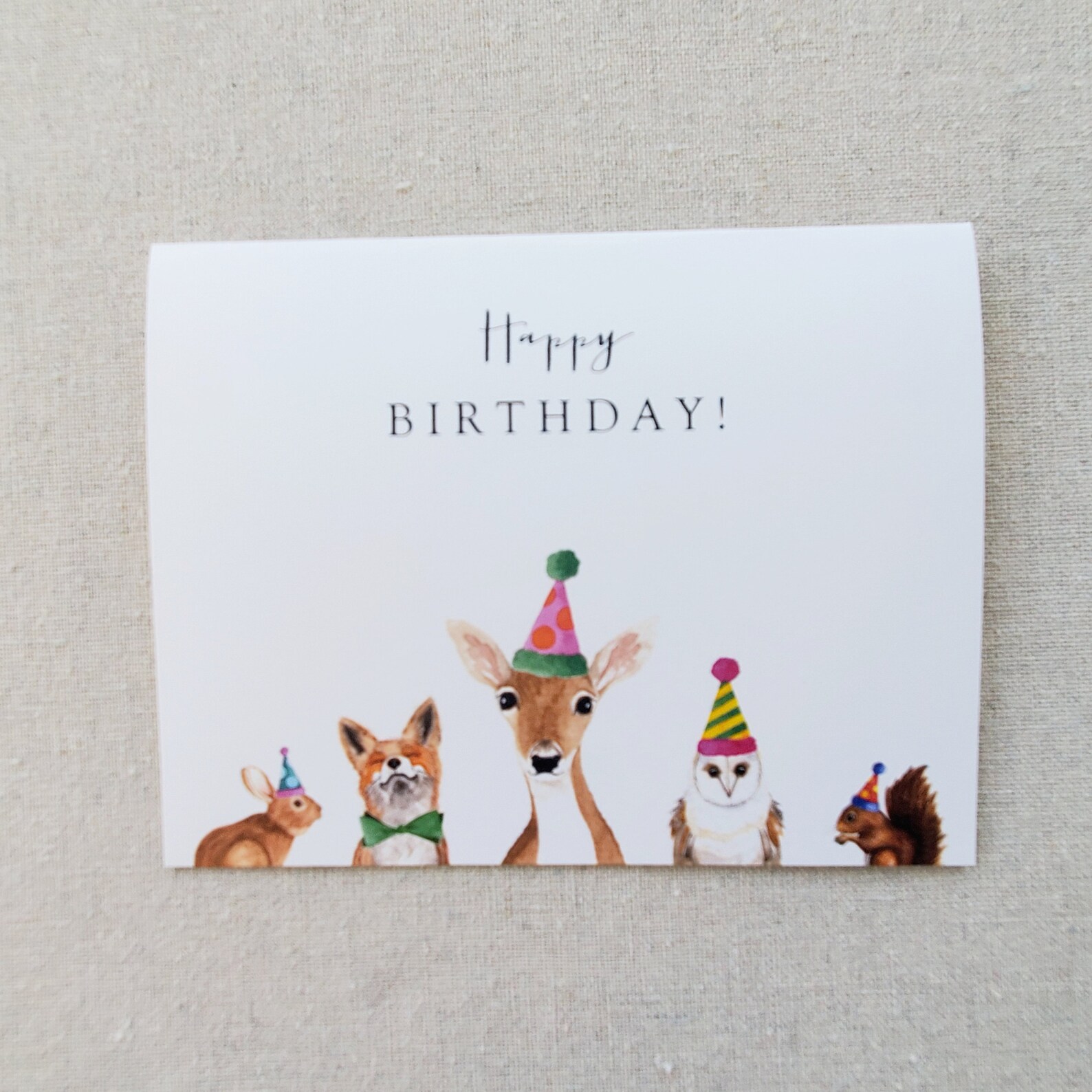 Birthday Animals Single Folded Greeting Card, Original Watercolor Happy ...