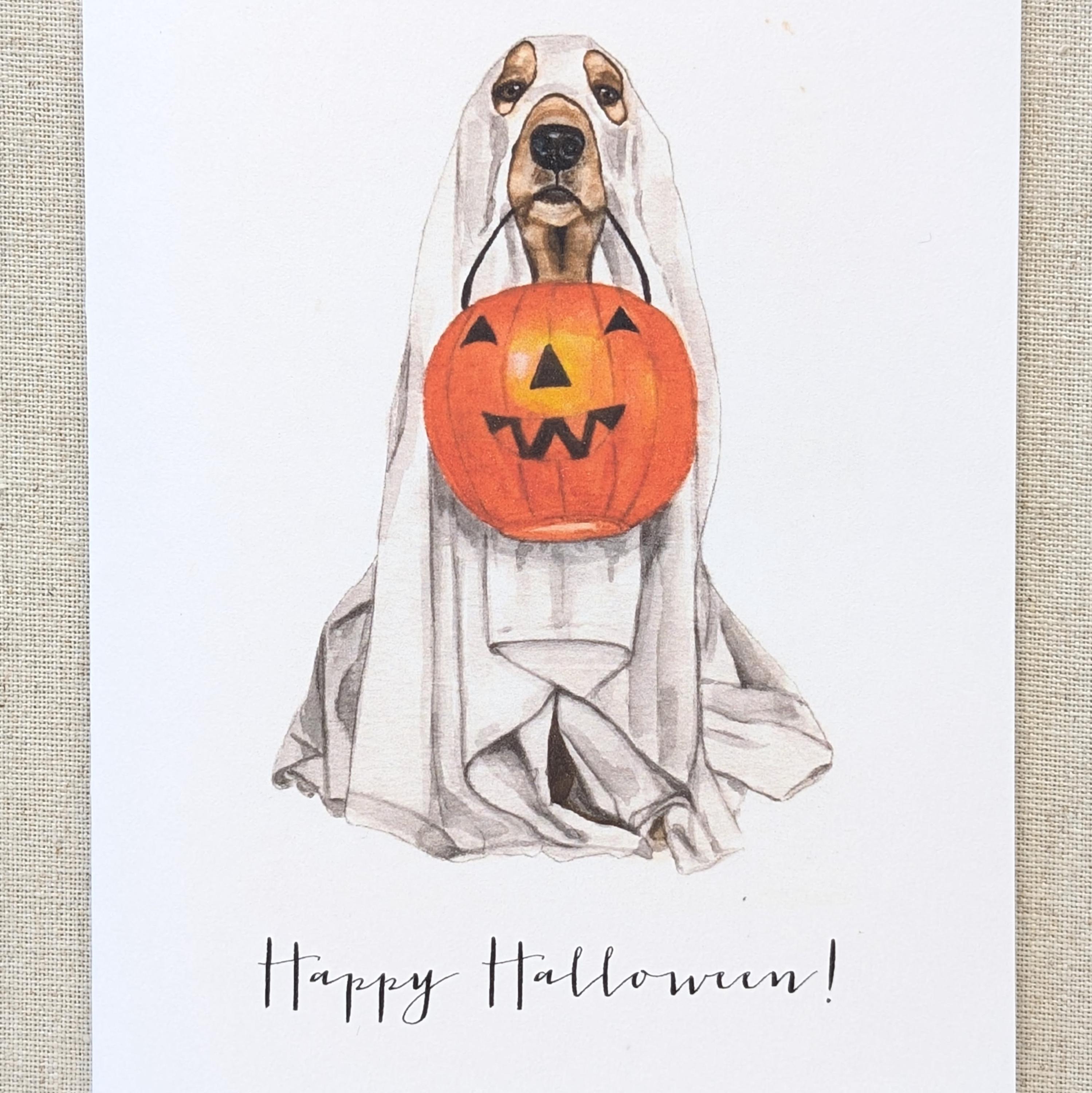 Halloween Dog Ghost Greeting Card, Original Watercolor Art, Single ...