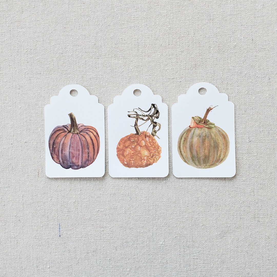 Fall Pumpkin Gift Tags, Original Watercolor Autumnal Present Hang Tags ...