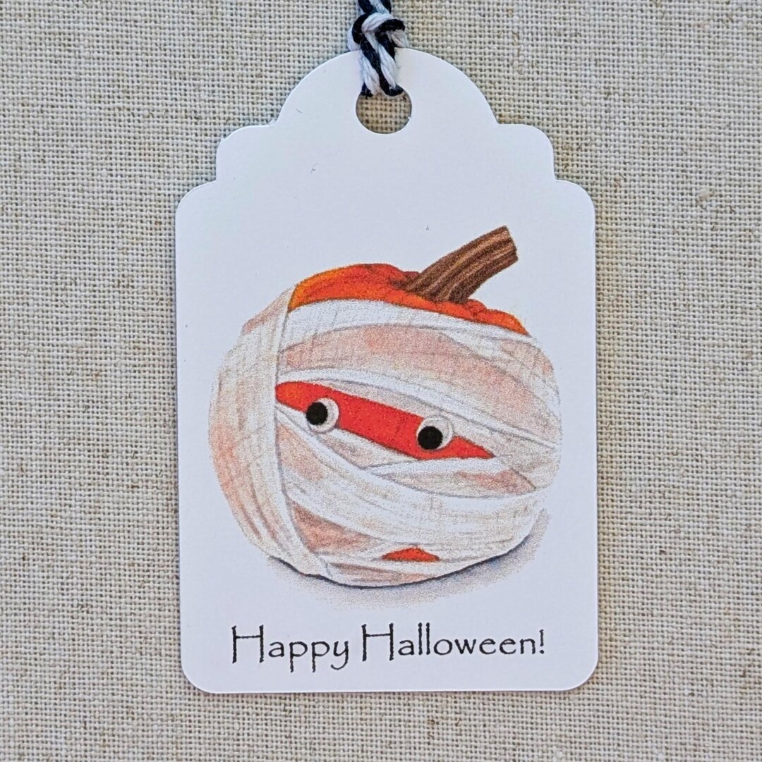 Set of 9 Halloween Gift Tags, Original Watercolor Mummy Pumpkin, Trick ...