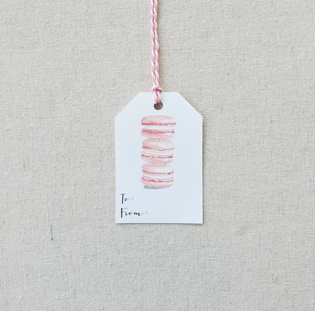 Pink Macaron Gift Tags, Set of 9 Original Watercolor Party Favor Tags ...