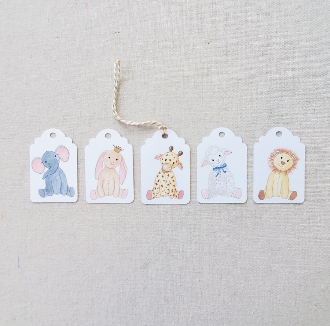 Baby Stuffed Animal Gift Tags, Baby Shower Party Favor Goody Bag Tags ...