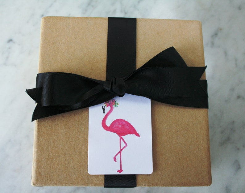 Pink Flamingo Gift Tags, Set of 9 Original Watercolor Flamingo Label ...